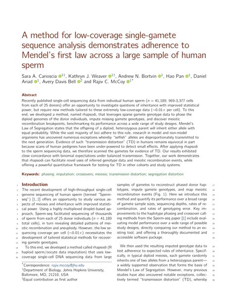Pdf A Method For Low Coverage Single Gamete Sequence Analysis