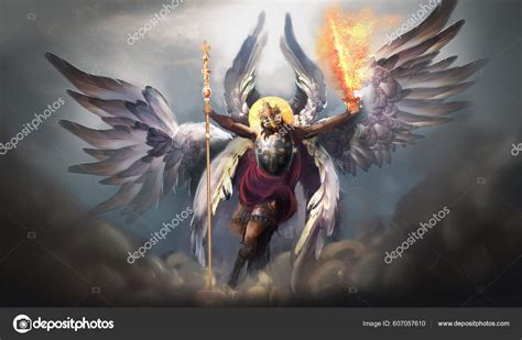 Guerrero Con Alas Guerrero Angélico Con Alas De Oro Y Espada Imagen