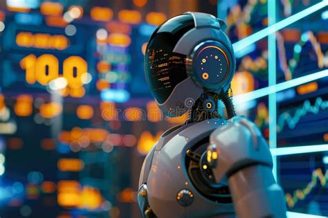 Humanoid Robot Analyze Stock Market Using Artificial Intelligence To Analyze Business Data