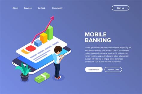 모바일 뱅킹 방문 페이지 프리미엄 벡터