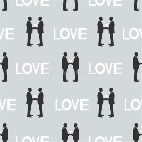Seamless Pattern With Silhouettes Of The Grooms And Words Love Stock