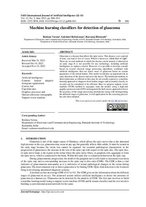 Pdf Machine Learning Classifiers For Detection Of Glaucoma