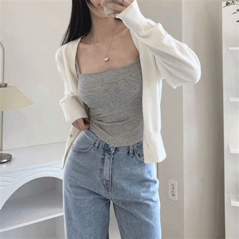 [ 촉촉골지 캡내장 ] 레다 스퀘어넥 언발 굴림 크롭 끈 나시