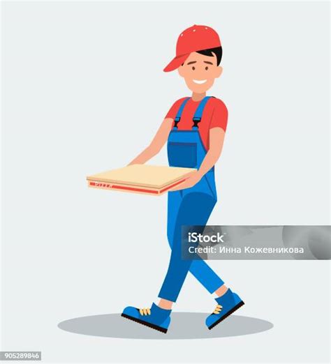 남자 피자를 전달 하기 위해 Hurries 음식 서비스의 개념입니다 플랫 스타일입니다 개념에 대한 스톡 벡터 아트 및 기타 이미지 개념 개념과 주제 건강에 좋지 않은