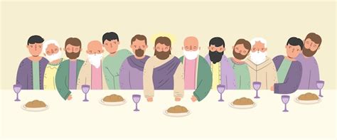 부활절 축하를 위한 평면 최후의 만찬 그림 무료 벡터