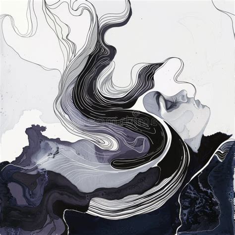 A Blackandwhite Painting Of A Bare Tree Trunk And Twig In A Natural Landscape Stock Photo