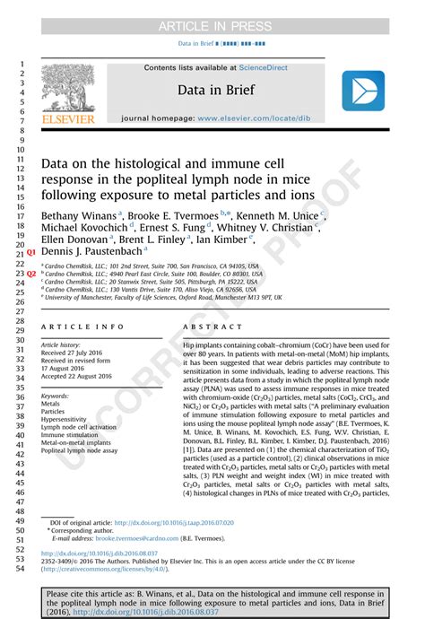 Pdf Data On The Histological And Immune Cell Response In The Popliteal Lymph Node In Mice