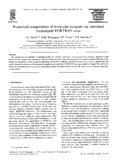 Pdf Numerical Computation Of Molecular Integrals Via Optimized