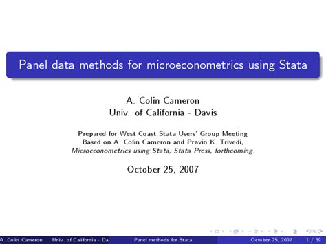 Panel Data Methods For Microeconometrics Using Stata Lecture Notes