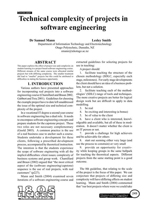 Pdf Technical Complexity Of Projects In Software Engineering