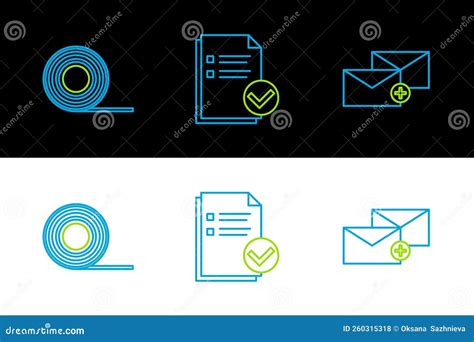 Set Line Envelope Scotch And Document And Check Mark Icon Vector Stock Illustration