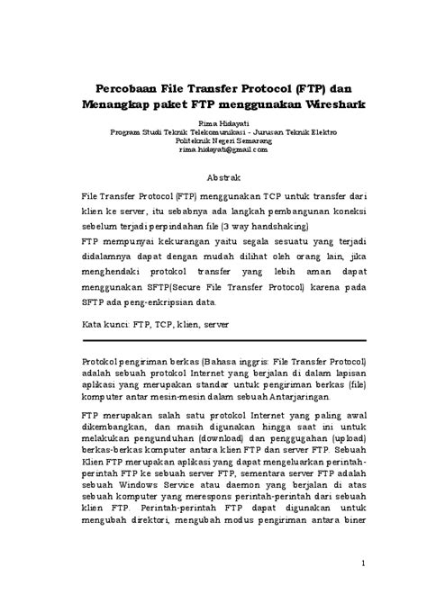 Pdf Percobaan File Transfer Protocol Ftp Dan Menangkap Paket Ftp Menggunakan Wireshark