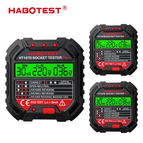 Habotest Ht107 Socket Tester Rcd Gfci Electric Leakage Finder With Voltage Display 90v 250v