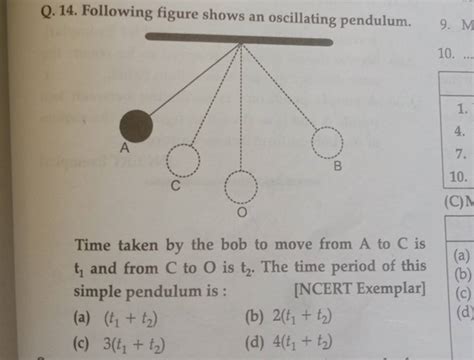 14 Following Figure Shows An Oscillating Pendulum 10 Time Taken By The