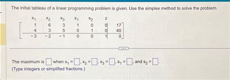 Solved The Initial Tableau Of A Linear Programming Problem