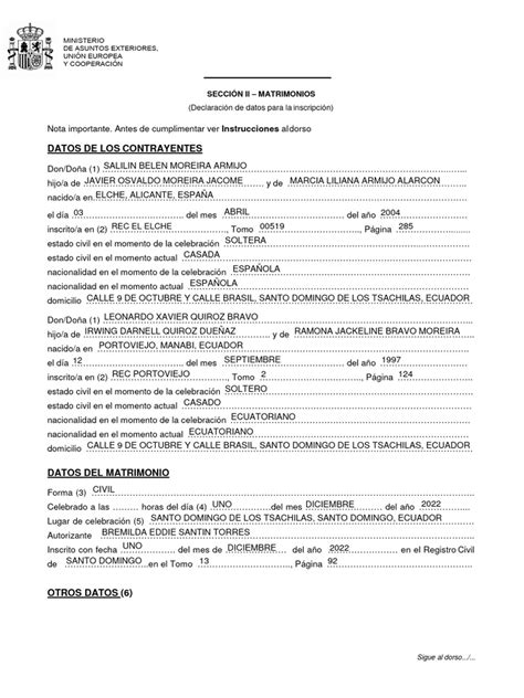 Hoja Declaratoria Inscripción Matrimonio Pdf