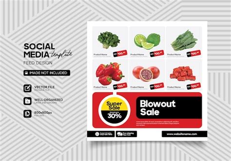 소셜 미디어 게시물을 위한 식료품점 프로모션 템플릿 디자인 프리미엄 벡터