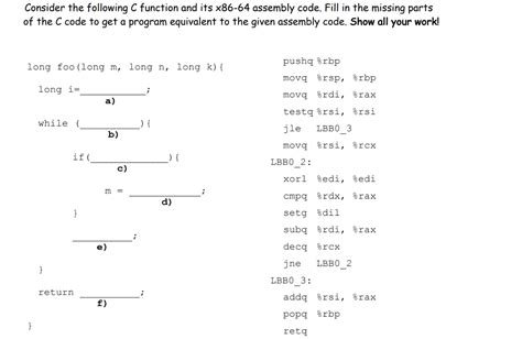 Solved Consider The Following C Function And Its X86 64