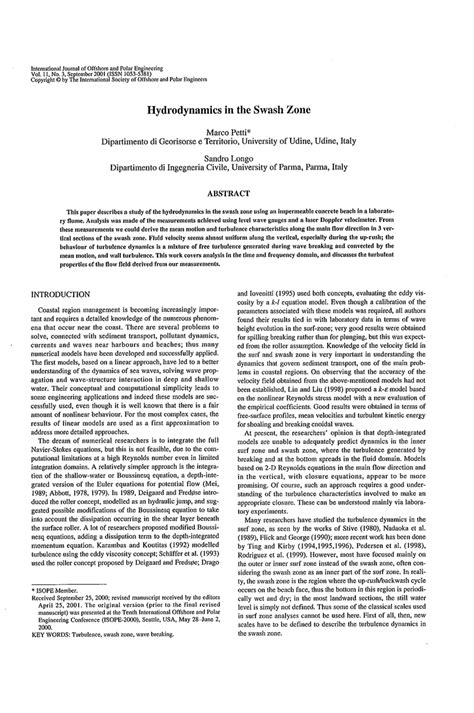 Pdf Hydrodynamics In The Swash Zone