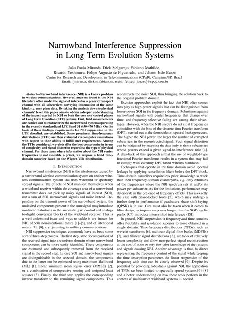 Pdf Narrowband Interference Suppression In Long Term Evolution Systems