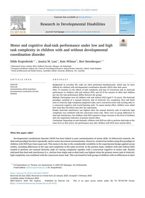 Pdf Motor And Cognitive Dual Task Performance Under Low And High Task