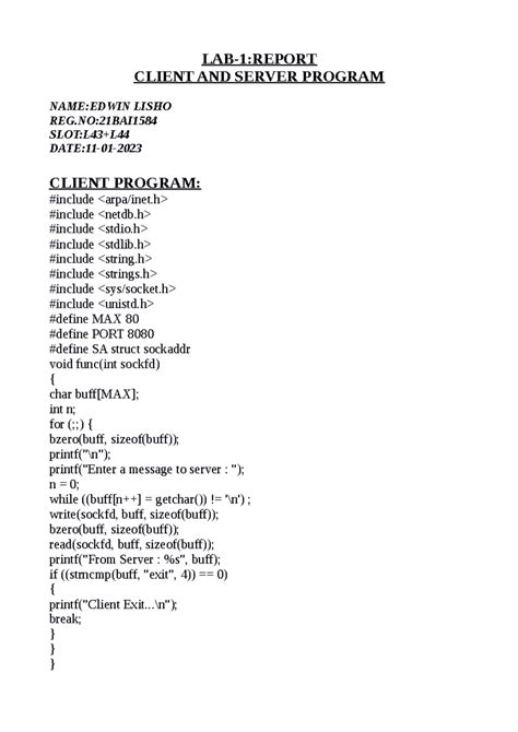Lec Notes 22021 Lab 1report Client And Server Program Nameedwin