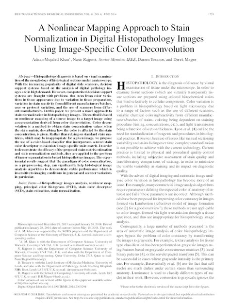 Pdf A Nonlinear Mapping Approach To Stain Normalization In Digital