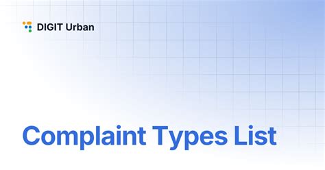 Complaint Types List DIGIT Urban