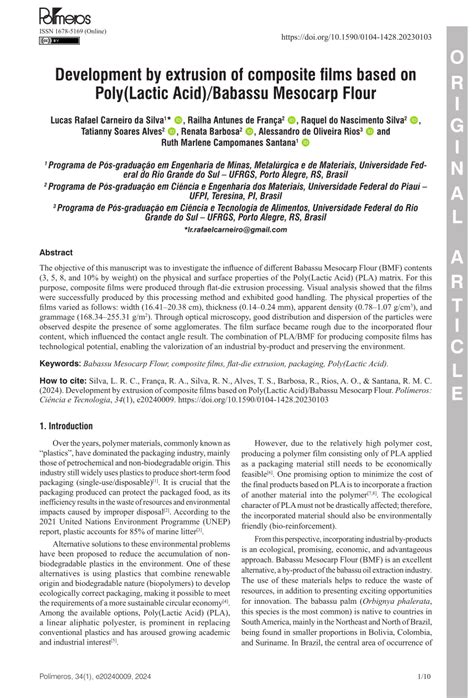 Pdf Development By Extrusion Of Composite Films Based On Polylactic