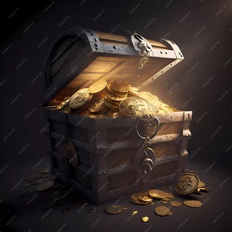 Premium Photo A Wooden Treasure Chest With Gold Coins And A Light