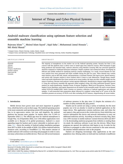 pdf android malware classification using optimum feature selection