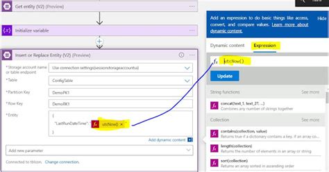 using azure storage account table as config store for logic apps how to read and write from