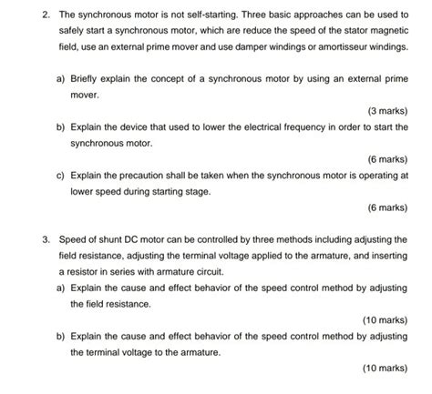 solved 2 the synchronous motor is not self starting three