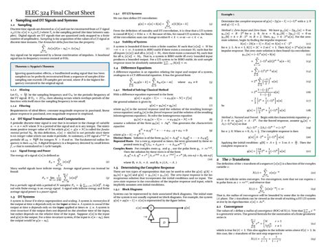 Practical Final Cheat Sheet Elec 324 Final Cheat Sheet 1 Sampling