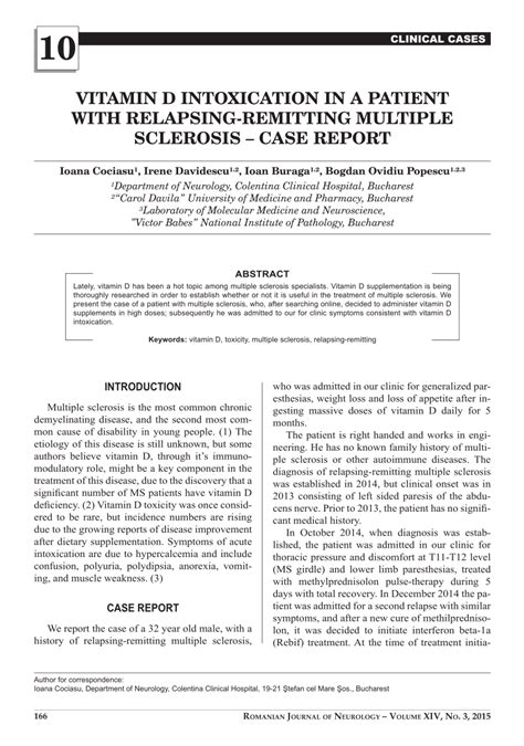 Pdf Vitamin D Intoxication In A Patient With Relapsing Remitting Multiple Sclerosis Case Report
