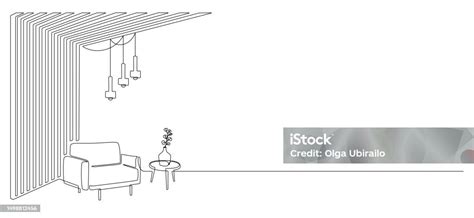 안락의자와 나무 판금 벽이 하나의 연속적인 선 그리기에 있는 현대적인 디자인의 인테리어 휘게 스칸디나비아 장식과 심플한 선형