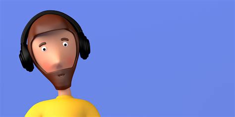 파란 배경에 헤드폰으로 음악을 듣는 남자의 초상화 공간을 복사합니다 3d 일러스트레이션 만화 3차원 형태에 대한 스톡 사진 및 기타 이미지 Istock