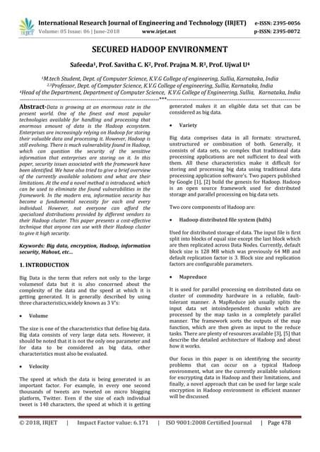 Irjet Secured Hadoop Environment Pdf