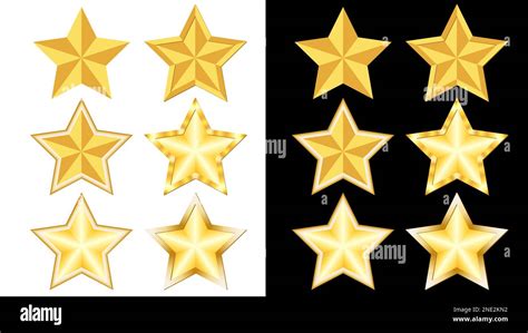 Set Of Golden Rating Stars With Different Borders On White And Black Background For Rating Or