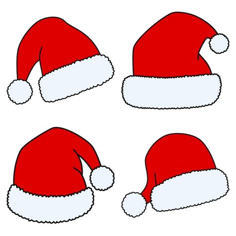 흰색 배경에 고립 된 산타 클로스 모자 세트 프리미엄 벡터