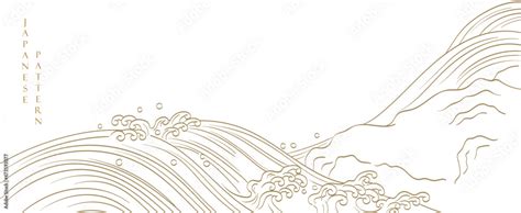 Japanese Background With Hand Drawn Wave Elements Vector Gold Hand Drawn Line Pattern With