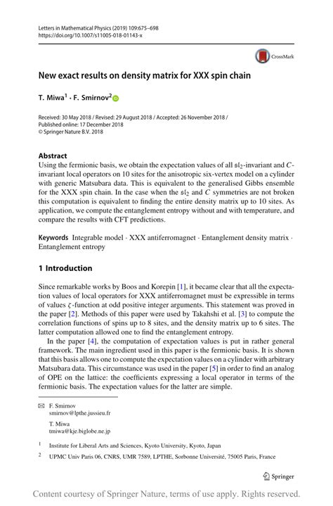 New Exact Results On Density Matrix For Xxx Spin Chain Request Pdf
