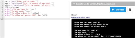 Solved Python Program To Calculate The Average Miles Per Gallon
