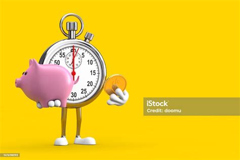 현대 스톱워치 만화 사람 캐릭터 마스코트와 돼지 저금통 황금 달러 동전 3d 렌더링 0명에 대한 스톡 사진 및 기타 이미지 0명 3차원 형태 경제 Istock
