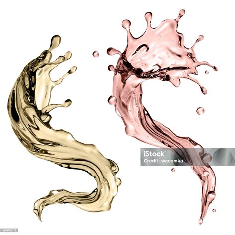 3d 렌더링 디지털 일러스트 레이 션 추상 샴페인 파 동적 모양 세트 튀는 액체 흰색 배경에 고립 된 디자인 요소 물이 튀는에 대한 스톡 사진 및 기타 이미지 Istock