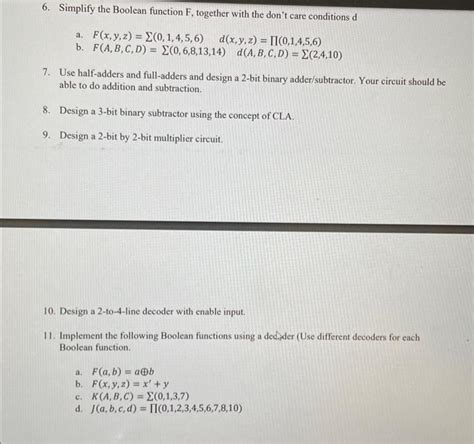 Solved 6 Simplify The Boolean Function F Together With The