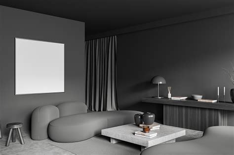 소파와 커피 테이블 선반 및 모형 프레임이있는 라운지 존 인테리어 0명에 대한 스톡 사진 및 기타 이미지 0명 3차원 형태