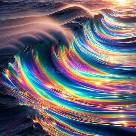 Rainbow Hued Waves Reflections Of Sunlight Create Iridescent Col Stock