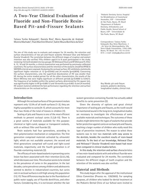 Pdf A Two Year Clinical Evaluation Of Fluoride And Non Fluoride Resin Based Pit And Fissure