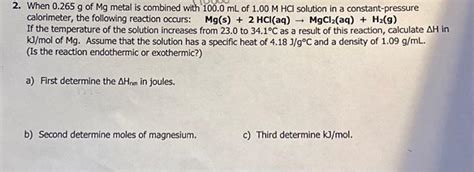 Solved Mg S Hcl Aq Mgcl Aq H G When Chegg Com